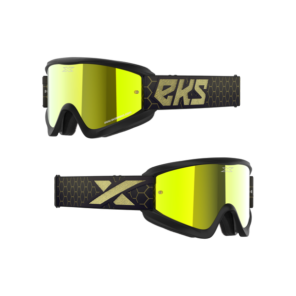 EKS Brand GOX Flat-Out Mirror Goggle - Black, Gold Metallic - Gold Lens